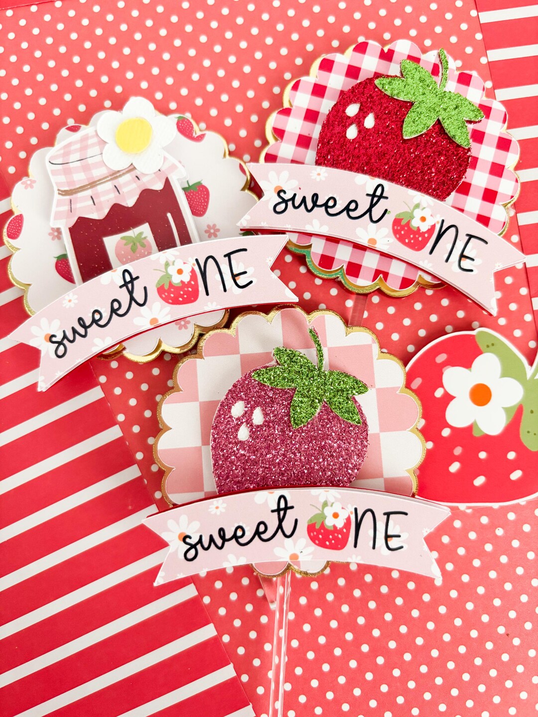 Strawberry Cupcake Toppers Strawberry Birthday Party Strawberry Party ...