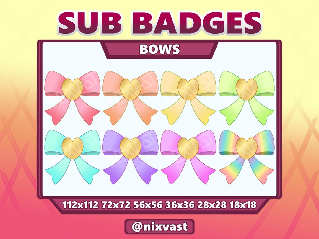 Bow Twitch Sub Badges Bit Badges Emotes Cute Kawaii Stream - Etsy