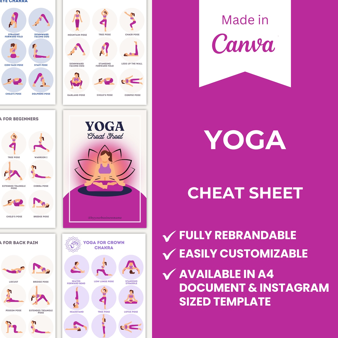Yoga Cheat Sheet Editable Canva Template Yoga Workout Routine ...