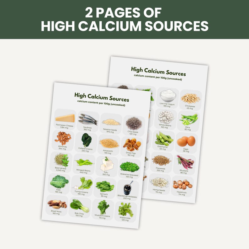 High Calcium Food List: Editable Nutrition Guide (canva Template) - Etsy
