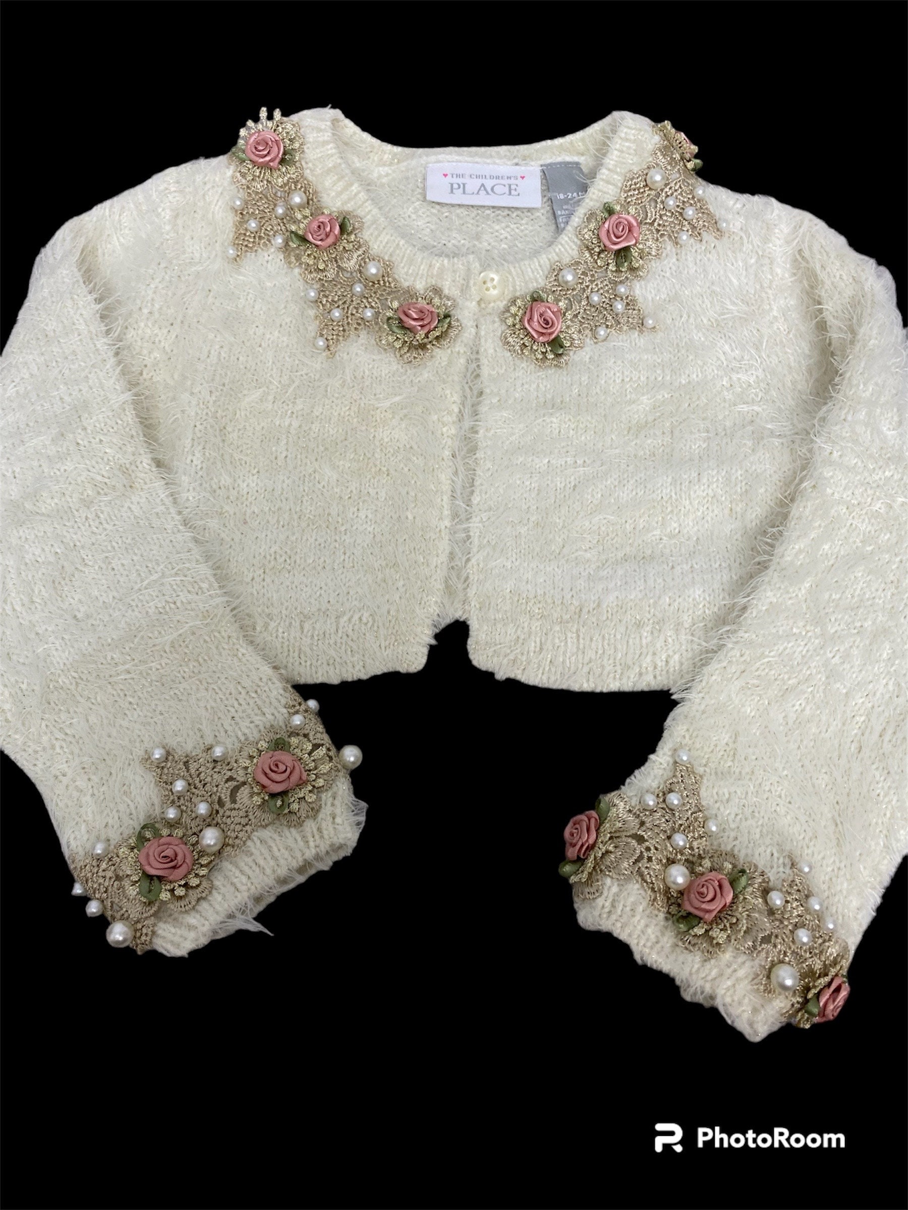 Toddler, Baby Girl Bolero Cardigan With Lace, Pearls, Roses. Girls ...