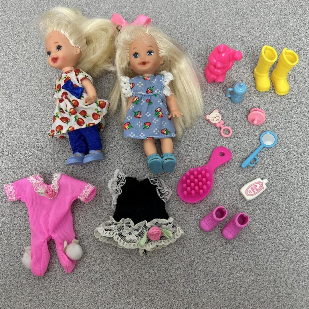Barbie Vintage Bedtime Shelly Kelly Doll 1994, 2 Dolls Outfits Shoes ...