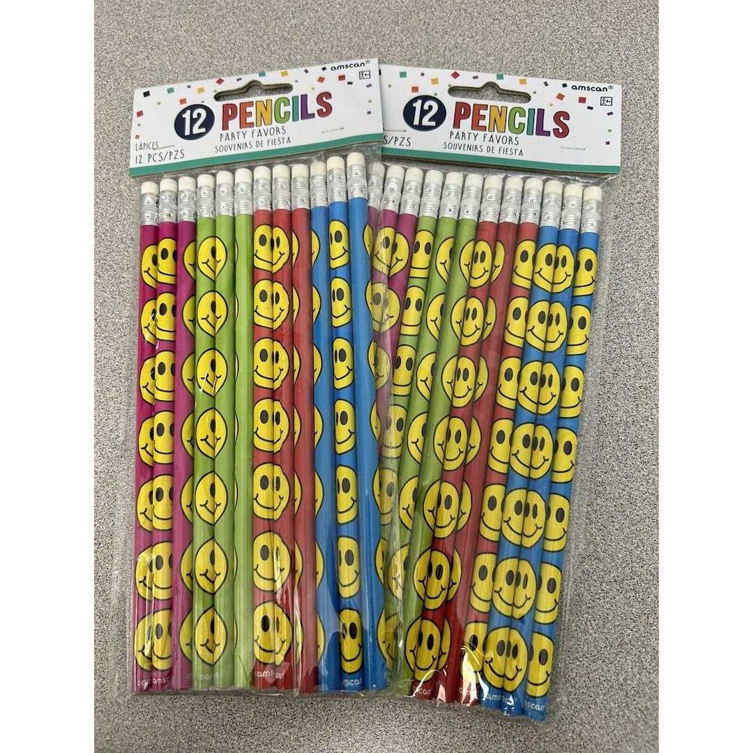 Smiley Face Emoji Pencils Party Favors 12 Count, Lot of 2 Packs, School ...