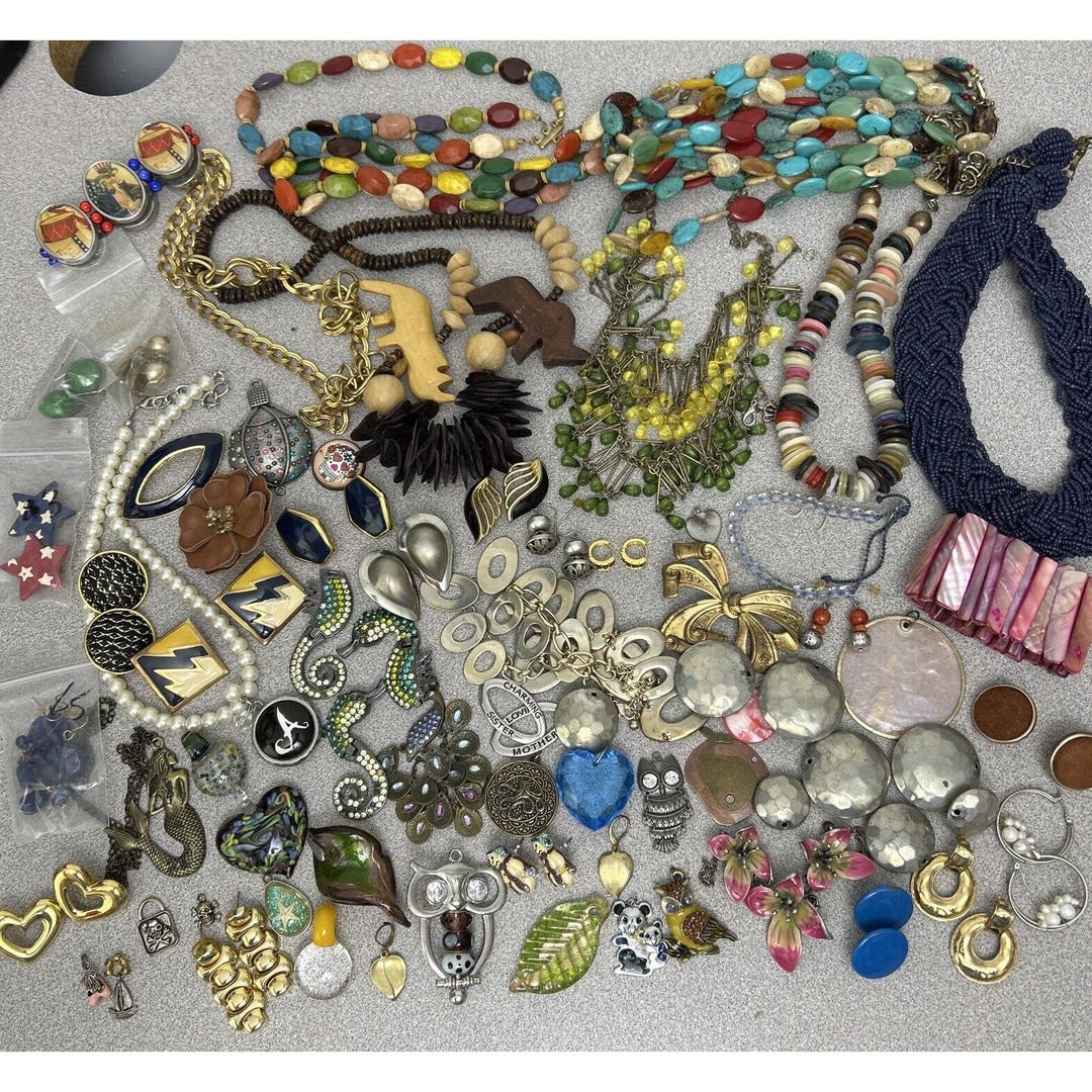 Craft Jewelry Lot, Vintage, Mod, Necklaces, Earrings, Beads, Pendants ...