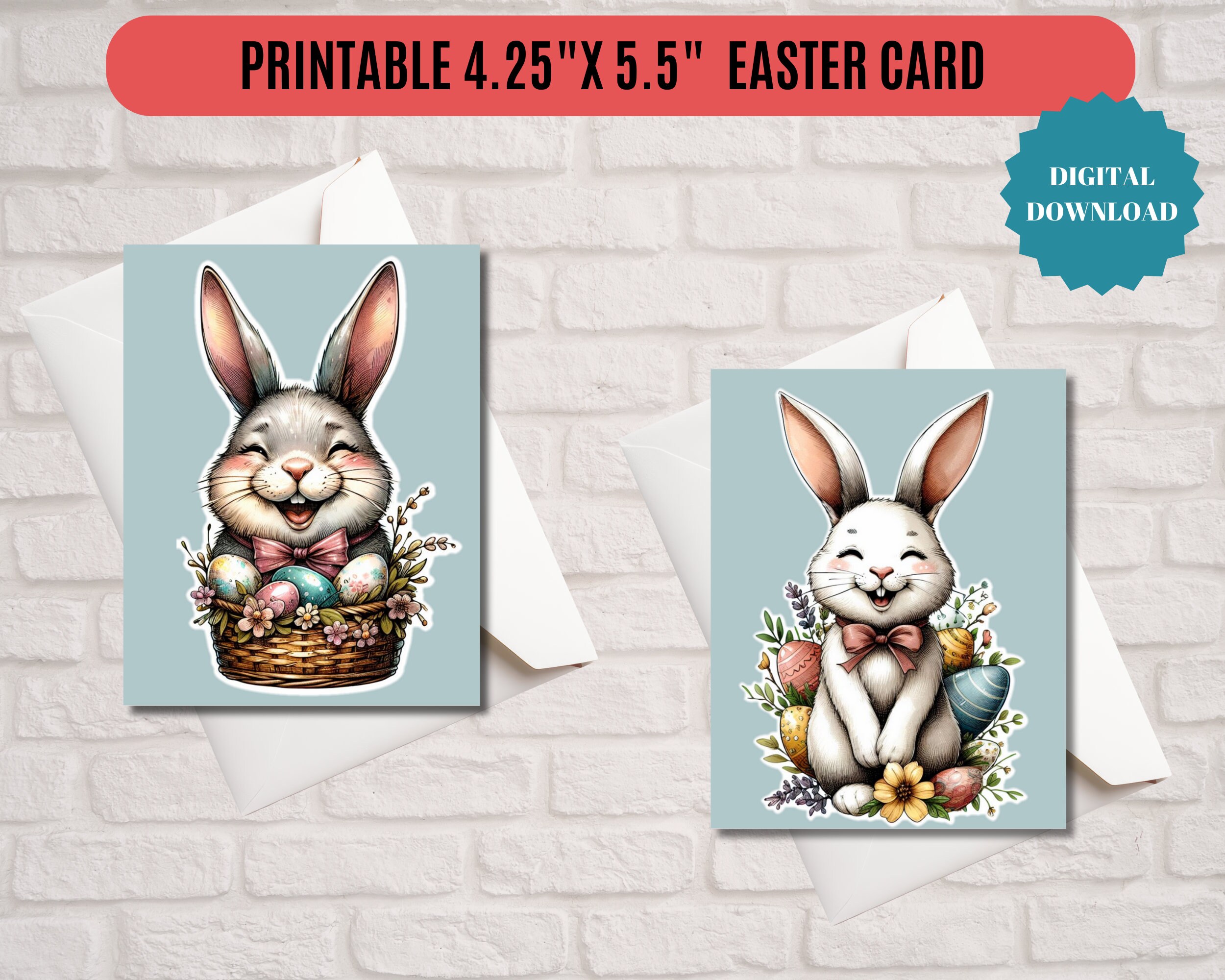 Printable Easter Greeting Cards, 5 Beautiful Designs 4.25x5.5 Inc ...