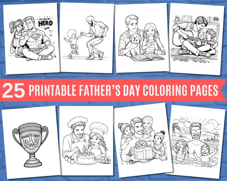 25 Printable Happy Father's Day Coloring Pages, 8.5 X 11 PDF,PNG ...