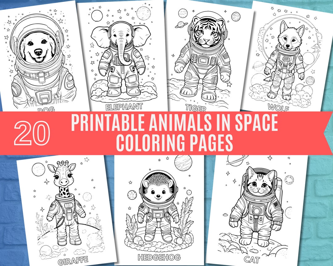 20 Printable Animals in Space Coloring Pages, 8.5 X 11 PDF,PNG Instant ...