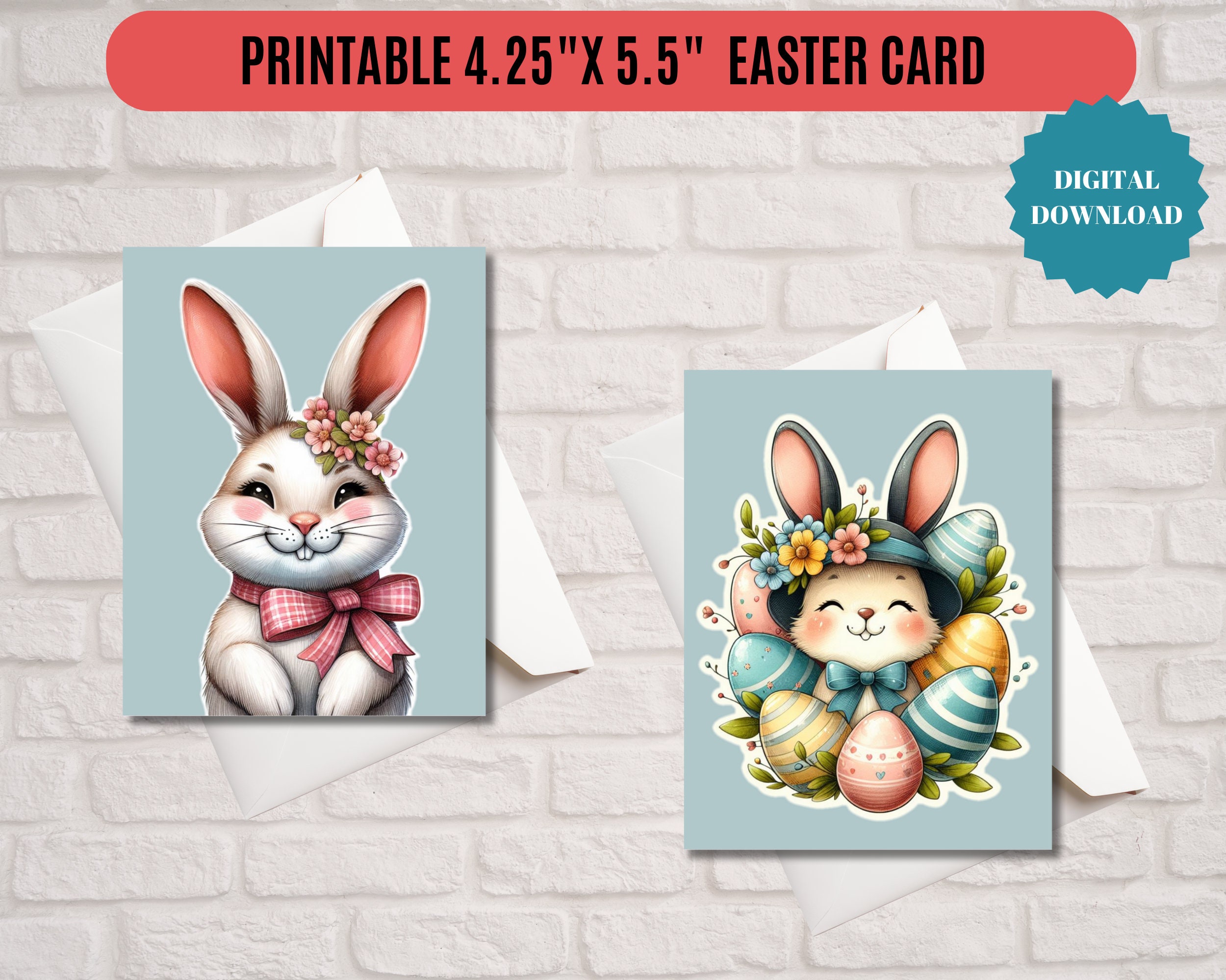 Printable Easter Greeting Cards, 5 Beautiful Designs 4.25x5.5 Inc ...