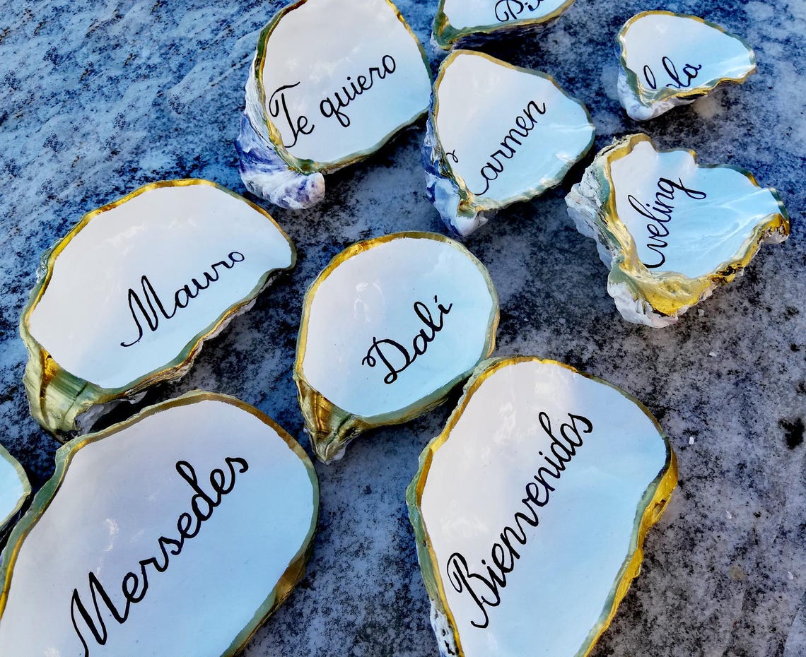 Personalized Oyster Shells With Calligraphy Names, Gold/silver Edges ...