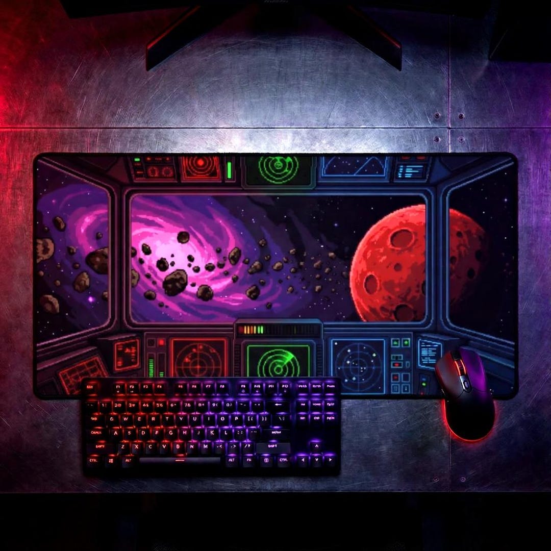 Spaceship Cockpit Desk Mat, Sci-fi Pixel Art, Retro Gaming Setup - Etsy