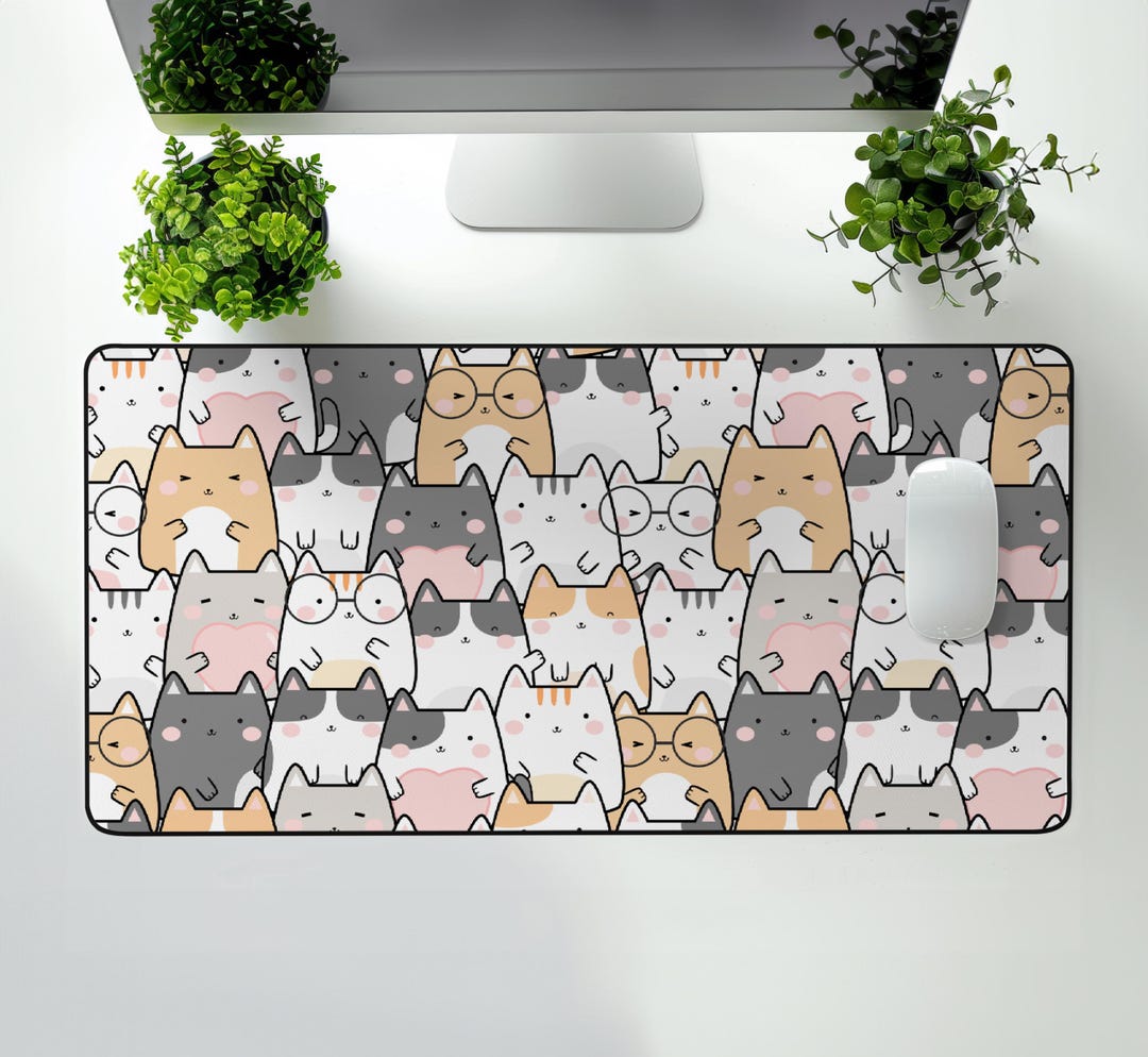 Kawaii Cat Desk Mat – Cute Computer Mouse Pad - Etsy