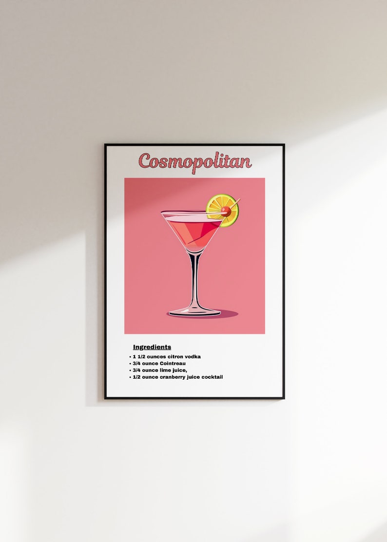 Cosmopolitan Cocktail Poster Stylish Recipe Art for Home Bar Decor ...