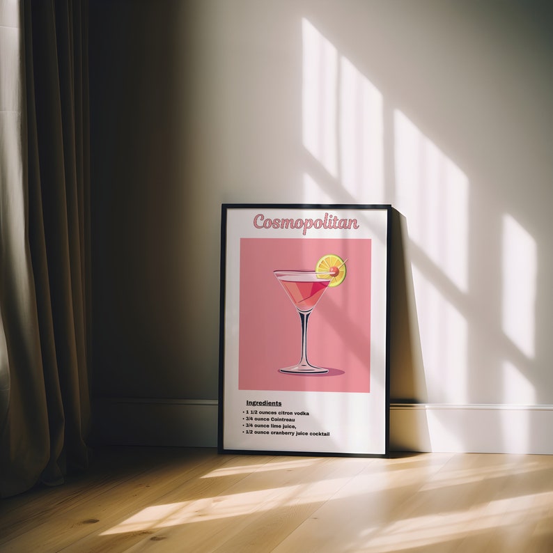 Cosmopolitan Cocktail Poster Stylish Recipe Art for Home Bar Decor ...