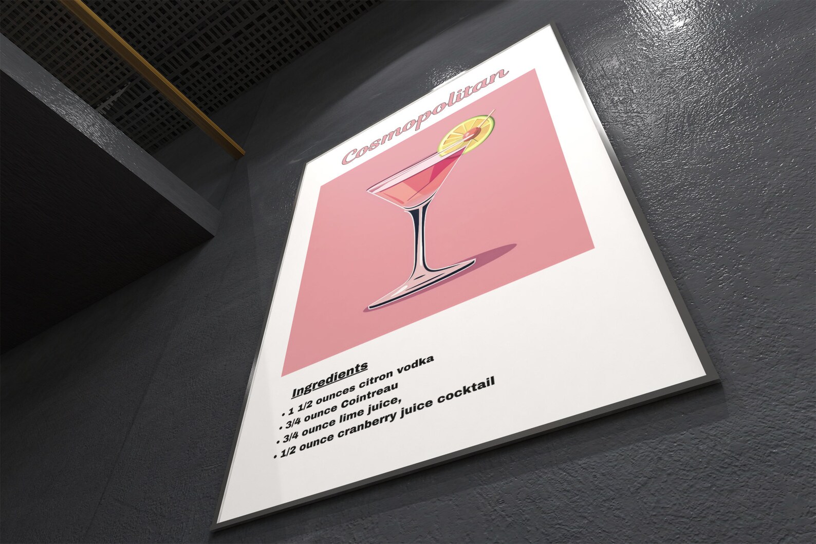 Cosmopolitan Cocktail Poster Stylish Recipe Art for Home Bar Decor ...