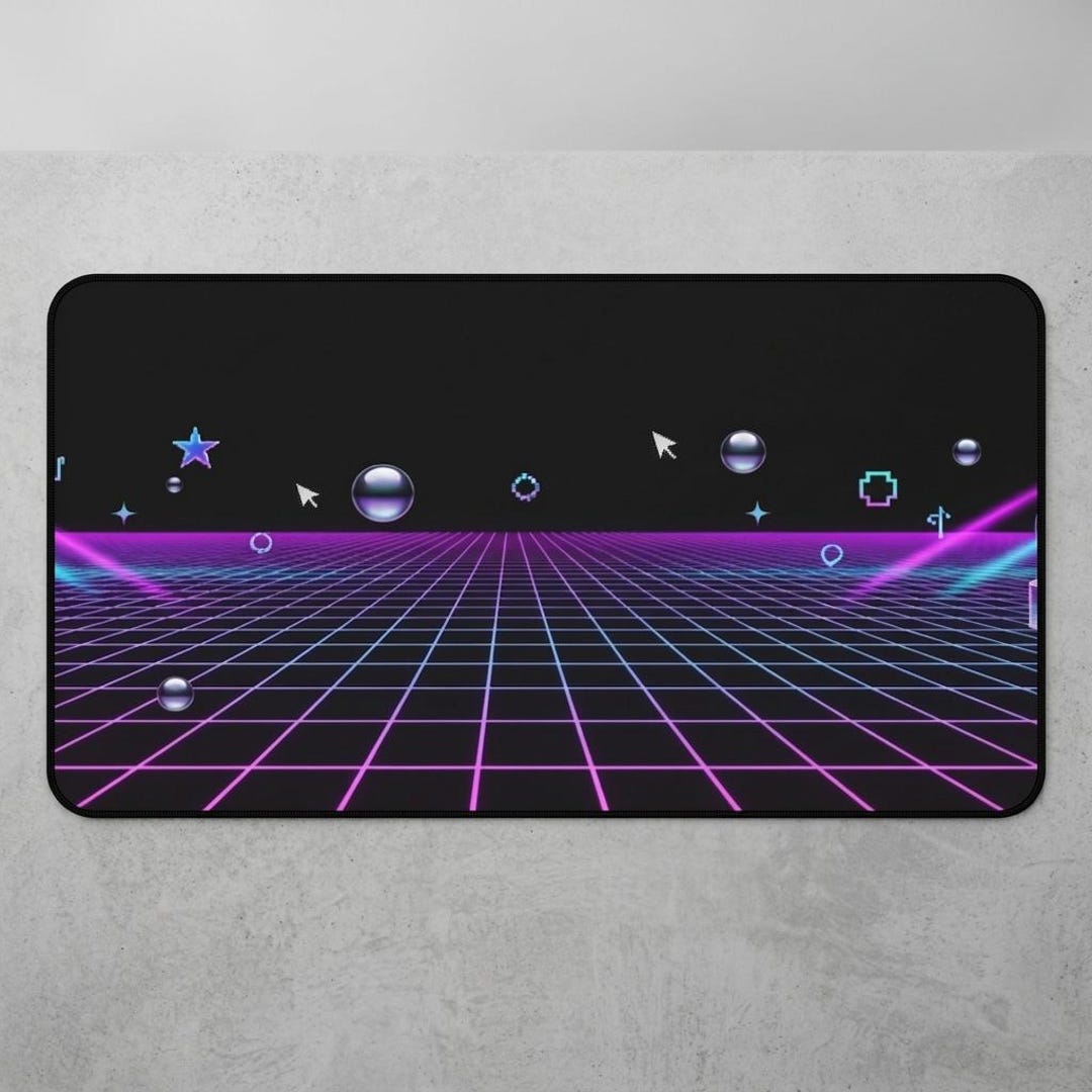 Y2K Cyber Grid Desk Mat | Vaporwave Retro Futuristic Gaming Pad XXL ...