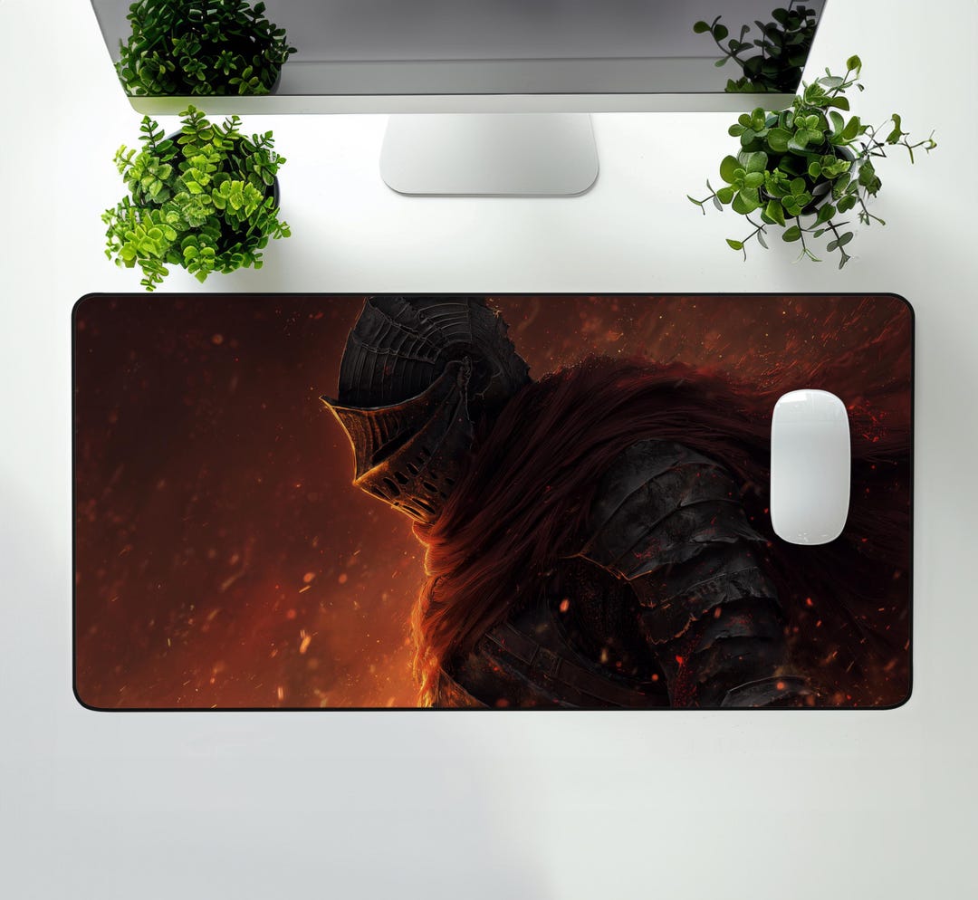 Dark Fantasy Knight Desk Mat, Armored Warrior Artwork, Gaming Mouse Pad ...