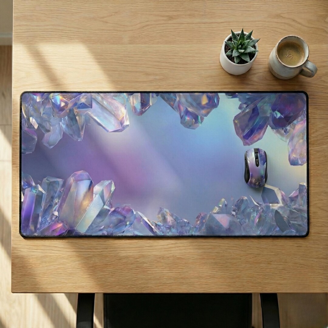 Crystal Cavern Desk Mat, Iridescent Pastel Gaming Keyboard Pad - Etsy
