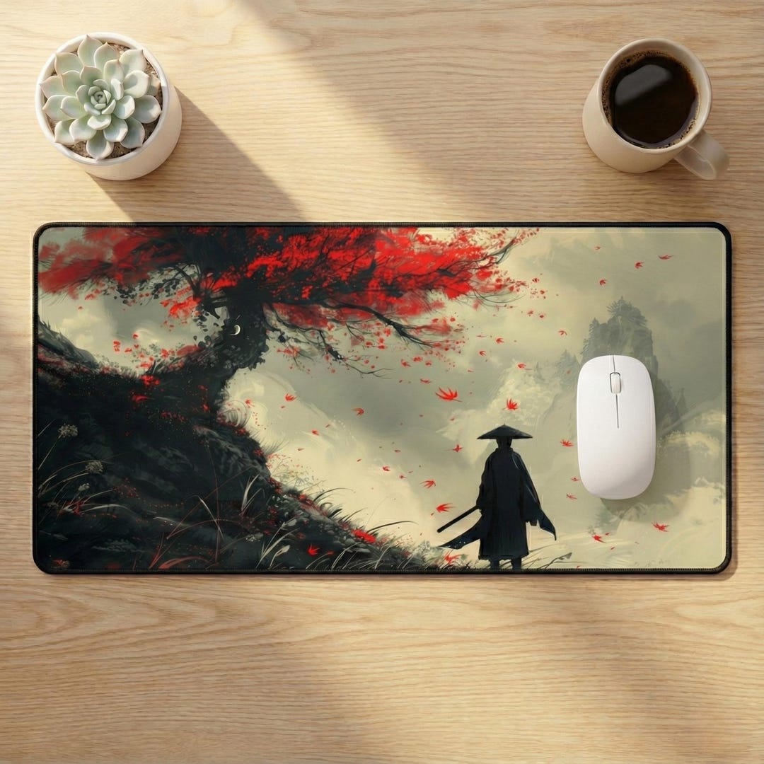 Samurai Mouse Pad - Japanese Art Desk Mat - Extra Large Gaming Mousepad ...