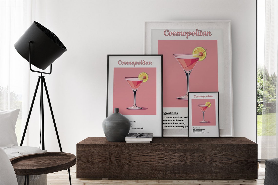 Cosmopolitan Cocktail Poster Stylish Recipe Art for Home Bar Decor ...