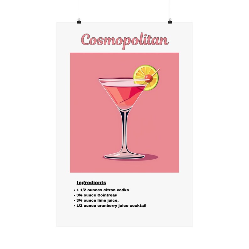 Cosmopolitan Cocktail Poster Stylish Recipe Art for Home Bar Decor ...
