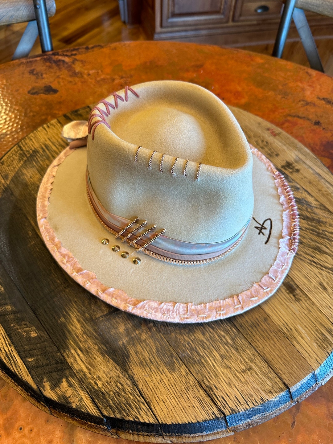 One-of-a-kind Felt Hat Western Fedora Cowboy Hat Rose Gold Easter - Etsy