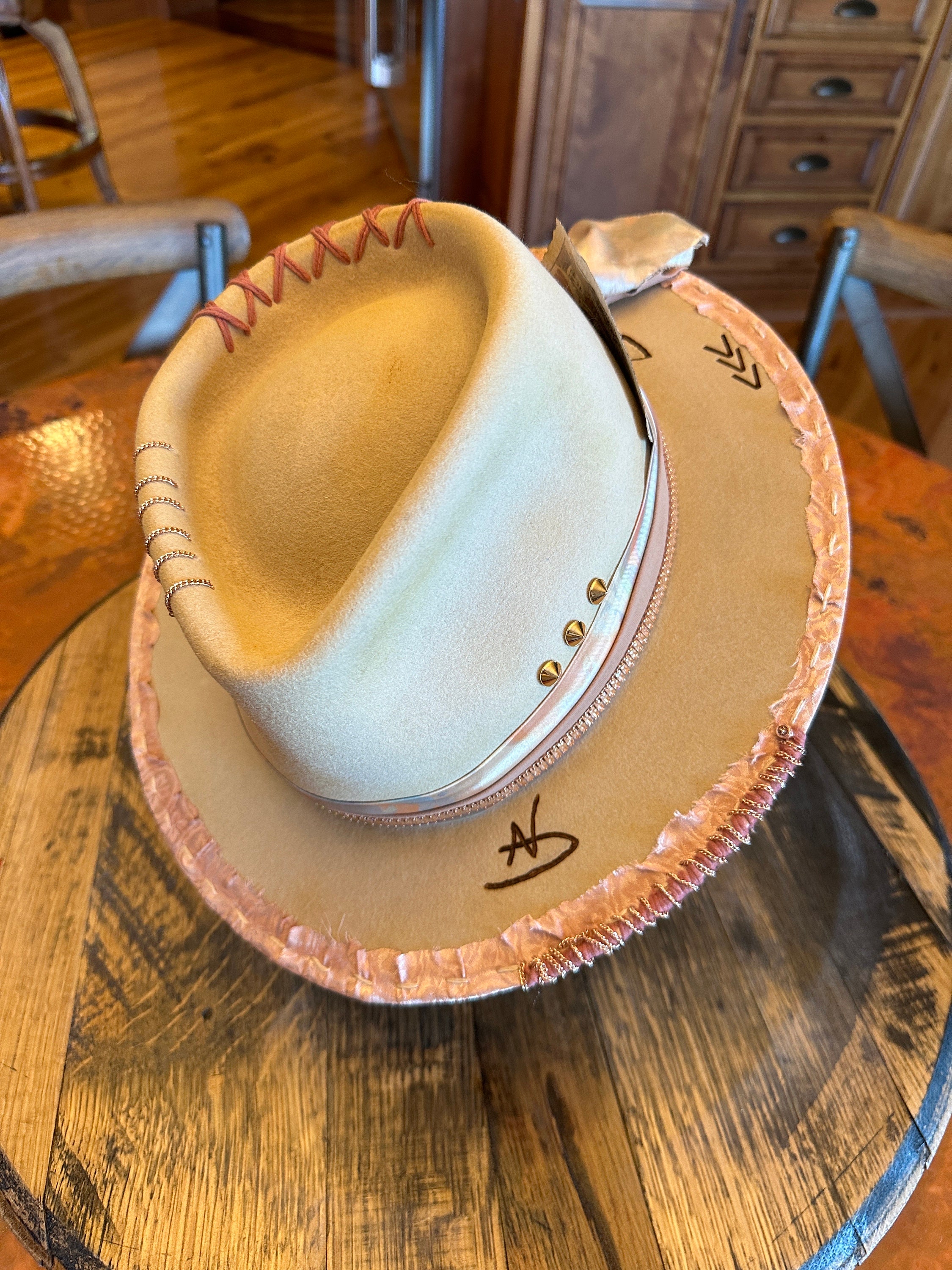 One-of-a-kind Felt Hat Western Fedora Cowboy Hat Rose Gold Easter - Etsy