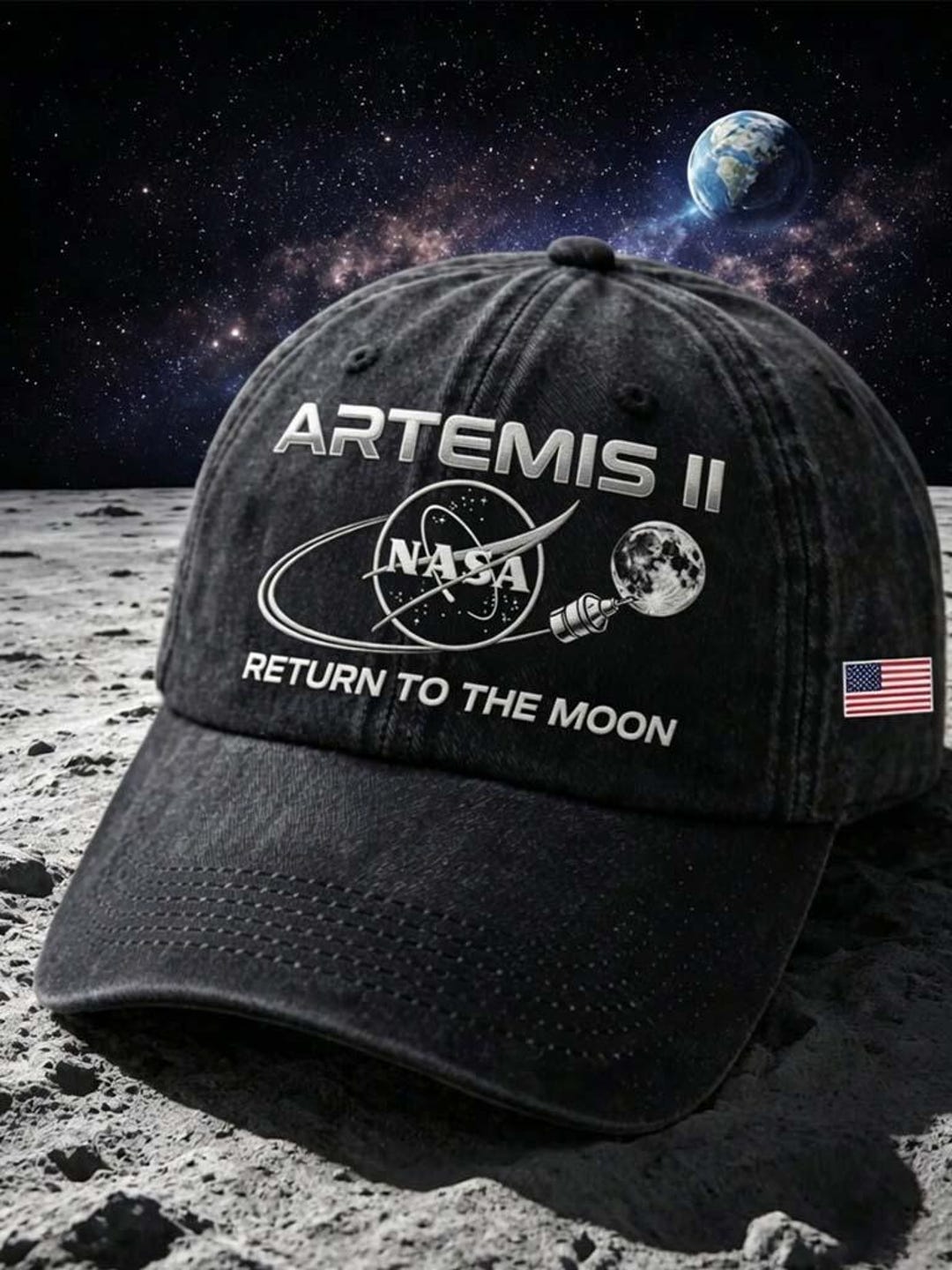 Artemis II Return to the Moon Embroidery Cap, Washed Denim Space ...