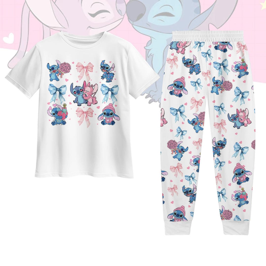 Stitch and Angel Couple Pajamas Set, Disney Cartoon Valentine Shirt ...