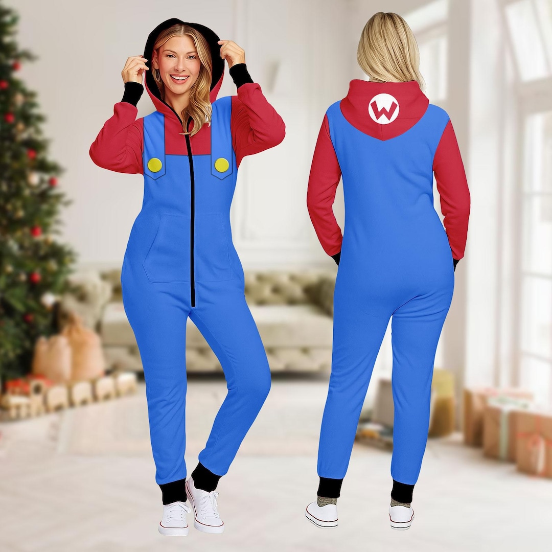 Funny Mario Gamer Hooded Onesie, Super Mario Game Lounge Jumpsuit ...