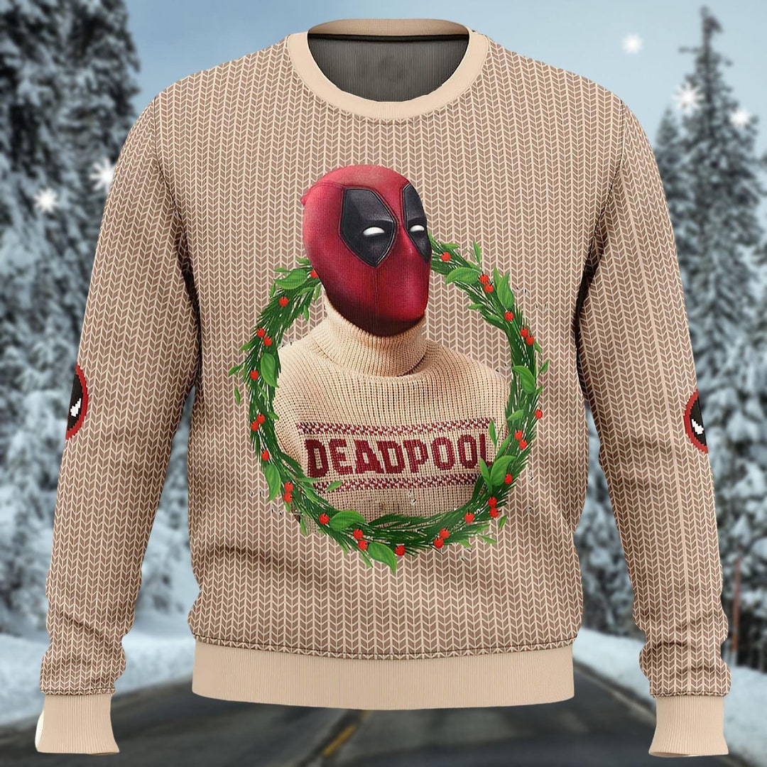 Deadpool Ugly Christmas Sweater, Superhero Sweater, Hero Santa Hat ...