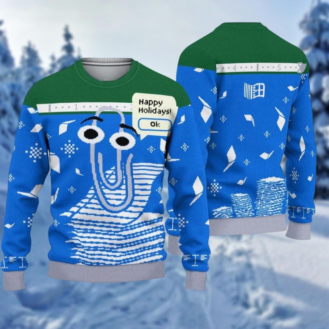 Windows Christmas Ugly Sweater, Clippy Happy Holidays Xmas Shirt ...