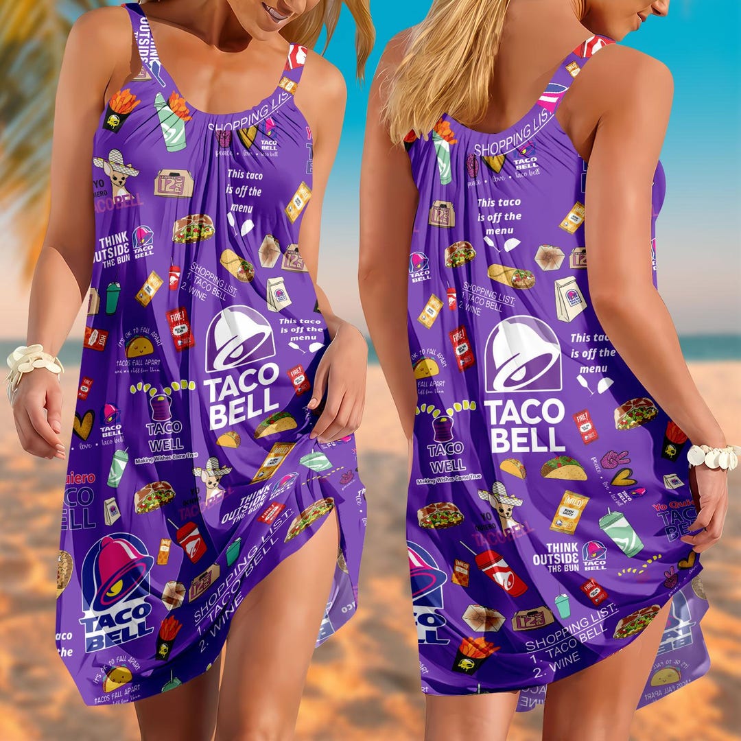 Taco Bell Short Dress, Fast Food Sling Dress, Taco Bell Food Silky ...