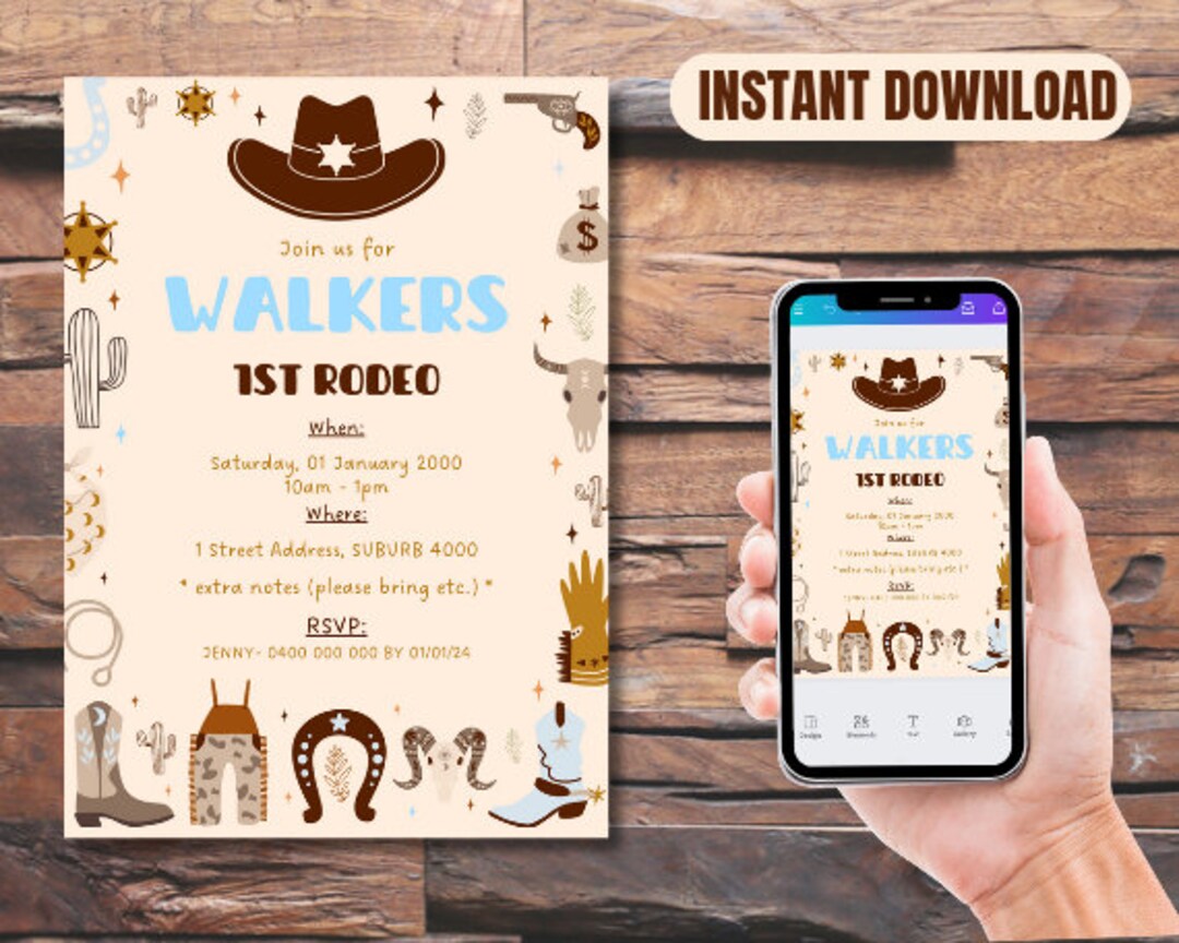 EDITABLE Cowboy 1st Rodeo Invite Template - Etsy