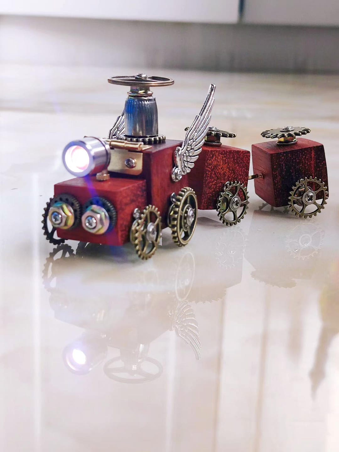 Steampunk Handmade Little Train, Wooden Desk Decor Light Lamp, Unique ...