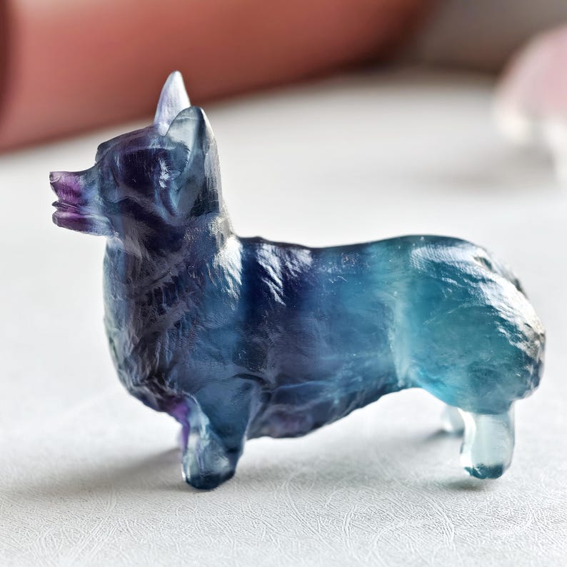 Natural Rainbow Fluorite Carved Corgi,crystal Corgi,corgi Carving,dog ...