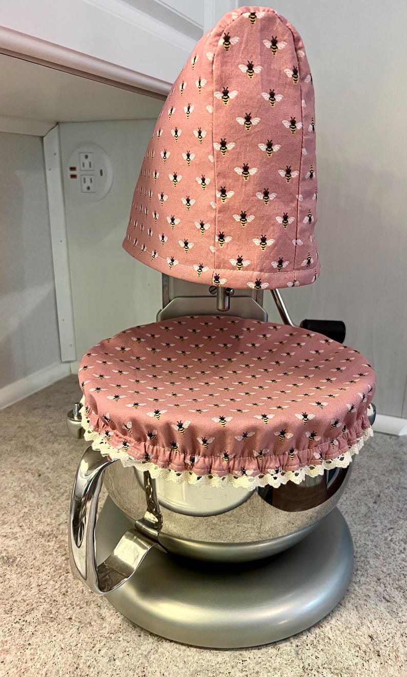 Reversible Mixer Cover: Burgundy Floral & Mauve Bees - Kitchenaid Pro ...