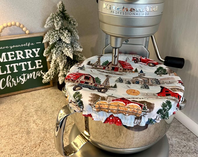 Christmas on the Farm Reversible Mixing Bowl Cover - Stand Mixer Cover ...