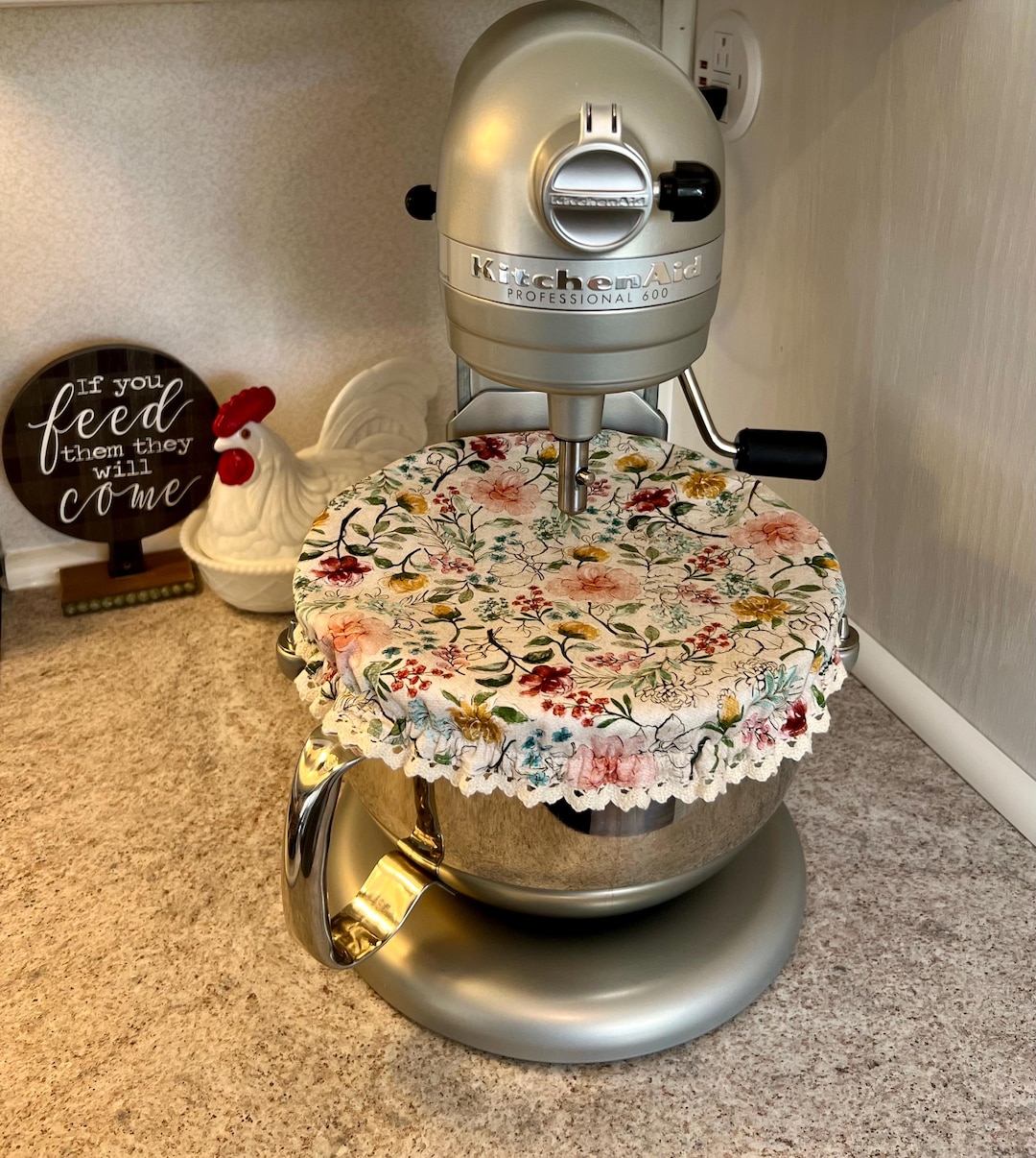 Reversible Mixer Bowl Cover: Lace, Vintage Floral & Shimmery Green Bees ...
