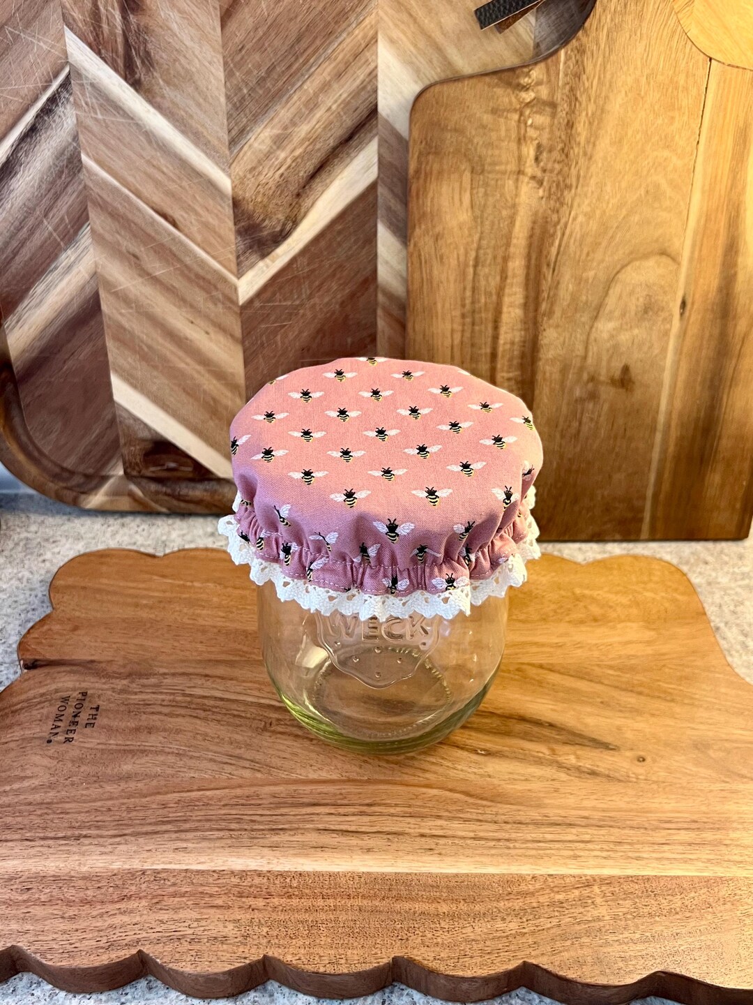Reversible Weck Jar Cover: Crochet Lace, Mauve Bees & Honeycomb ...