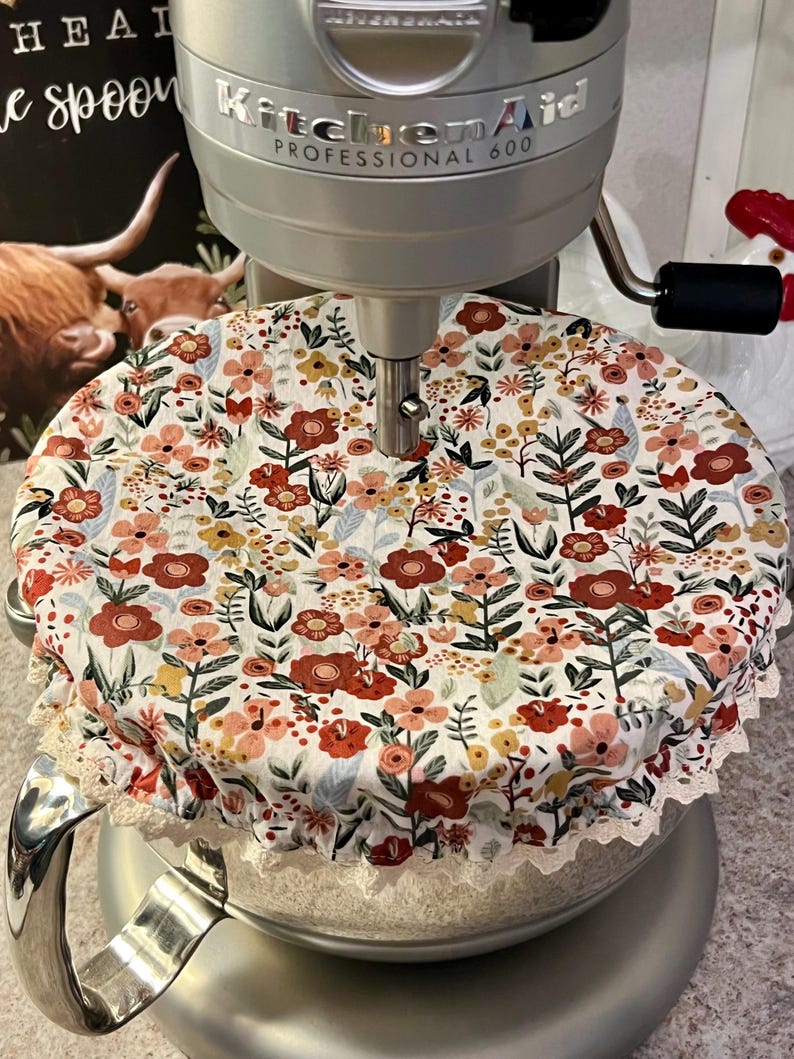 Reversible Mixer Bowl Cover: Crochet Lace, Botanical Earth Floral ...