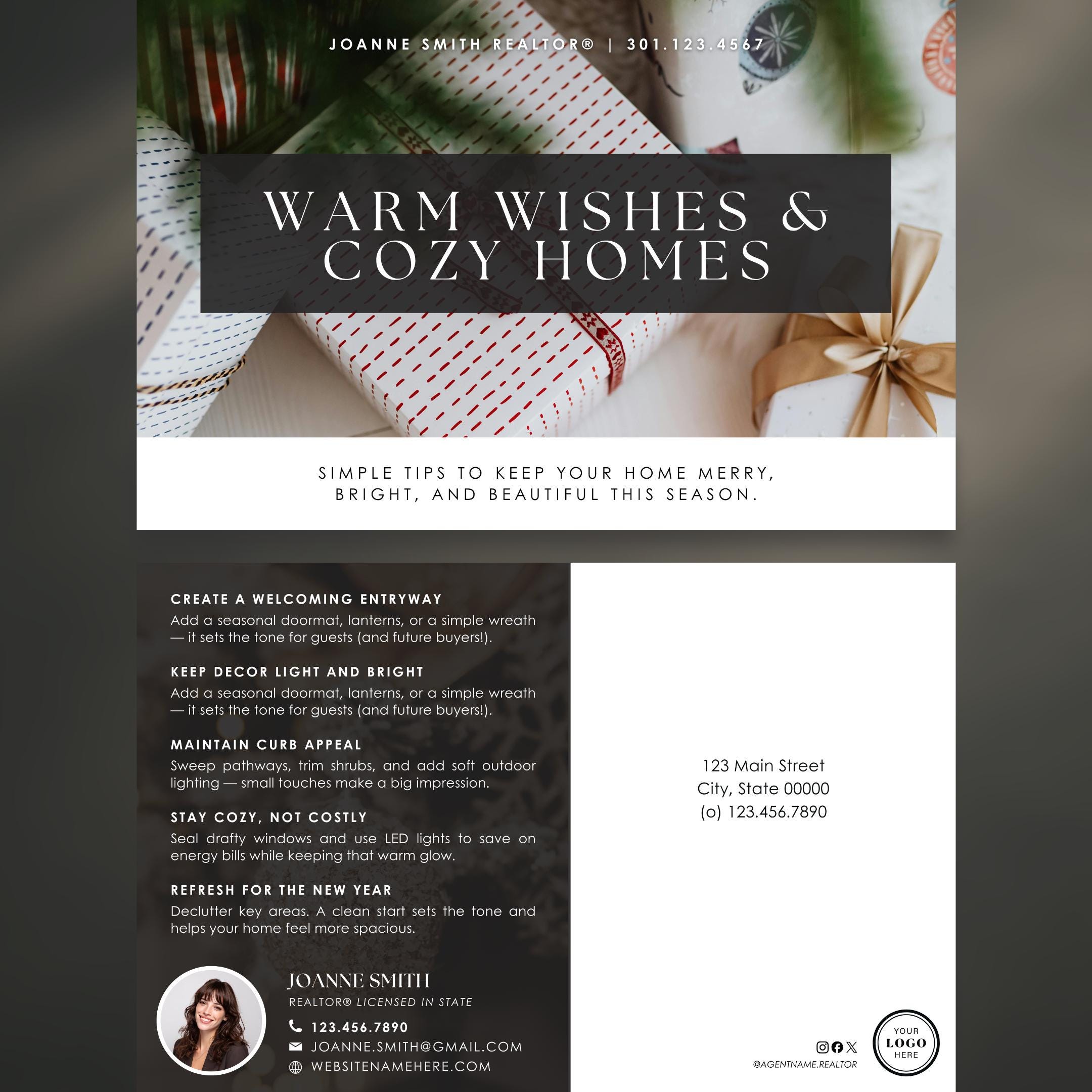 Holiday Home Tips Realtor Postcard | Christmas Real Estate Marketing ...