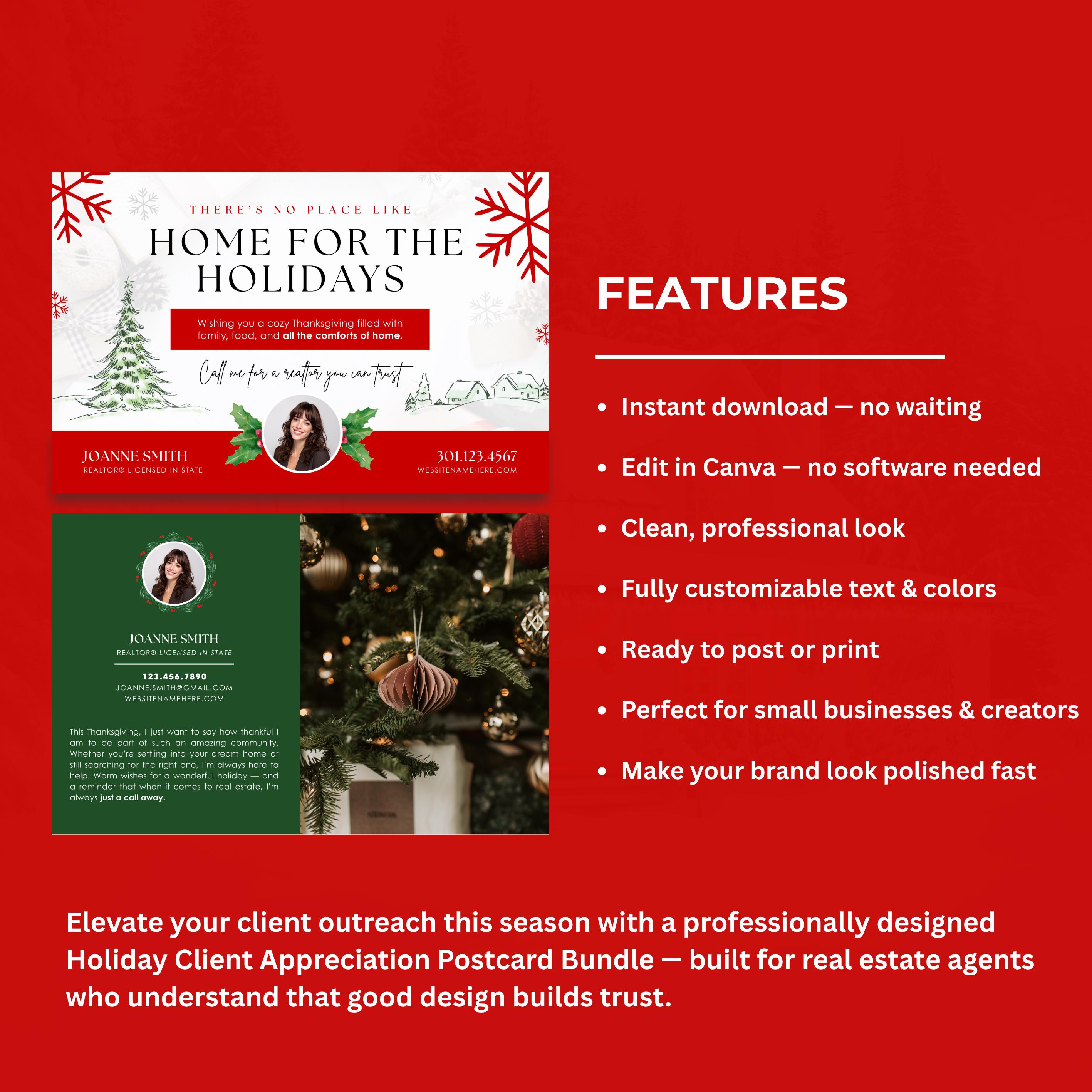 Holiday Realtor Postcard Templates | Thanksgiving & Christmas, Canva ...