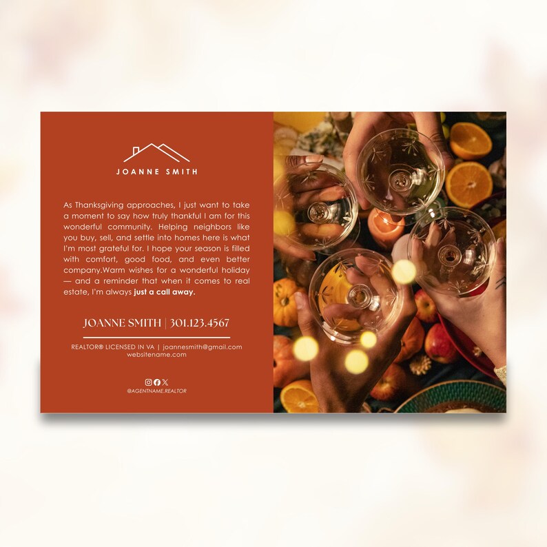 Holiday Realtor Postcard Templates | Thanksgiving & Christmas, Canva ...