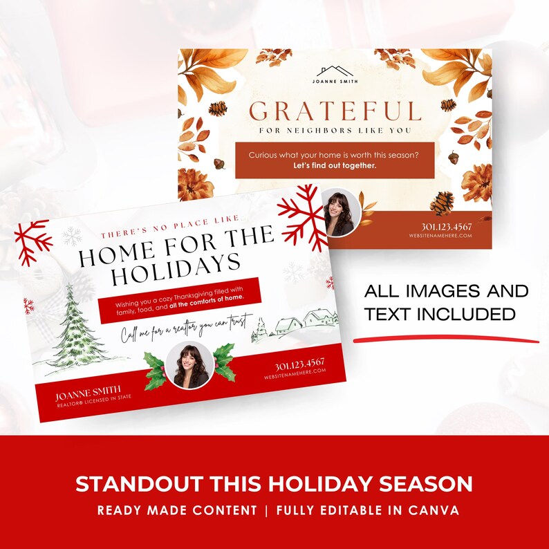 Holiday Realtor Postcard Templates | Thanksgiving & Christmas, Canva ...