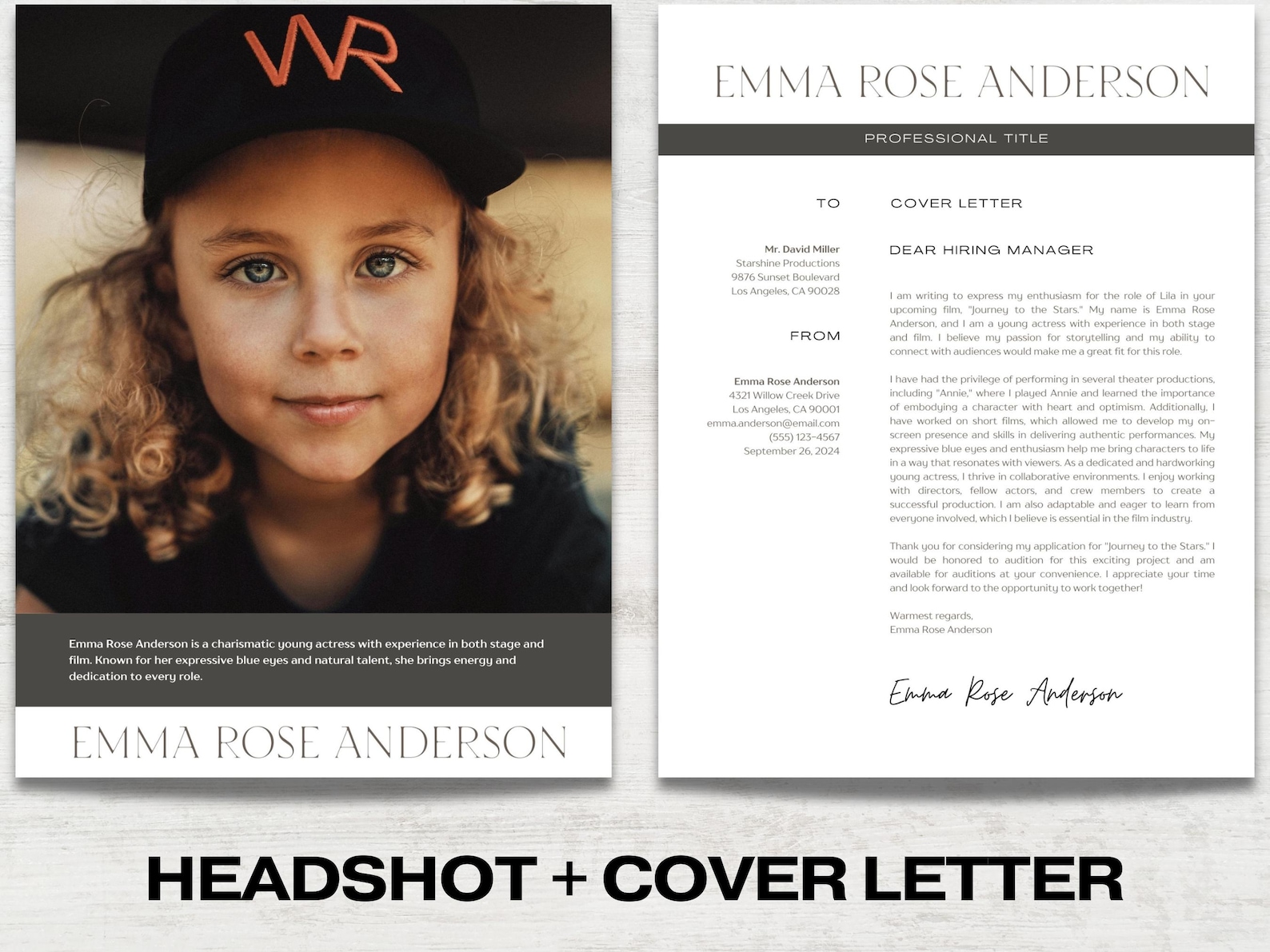 Child Actor Resume Template: Editable Canva Cover Letter & Headshot ...