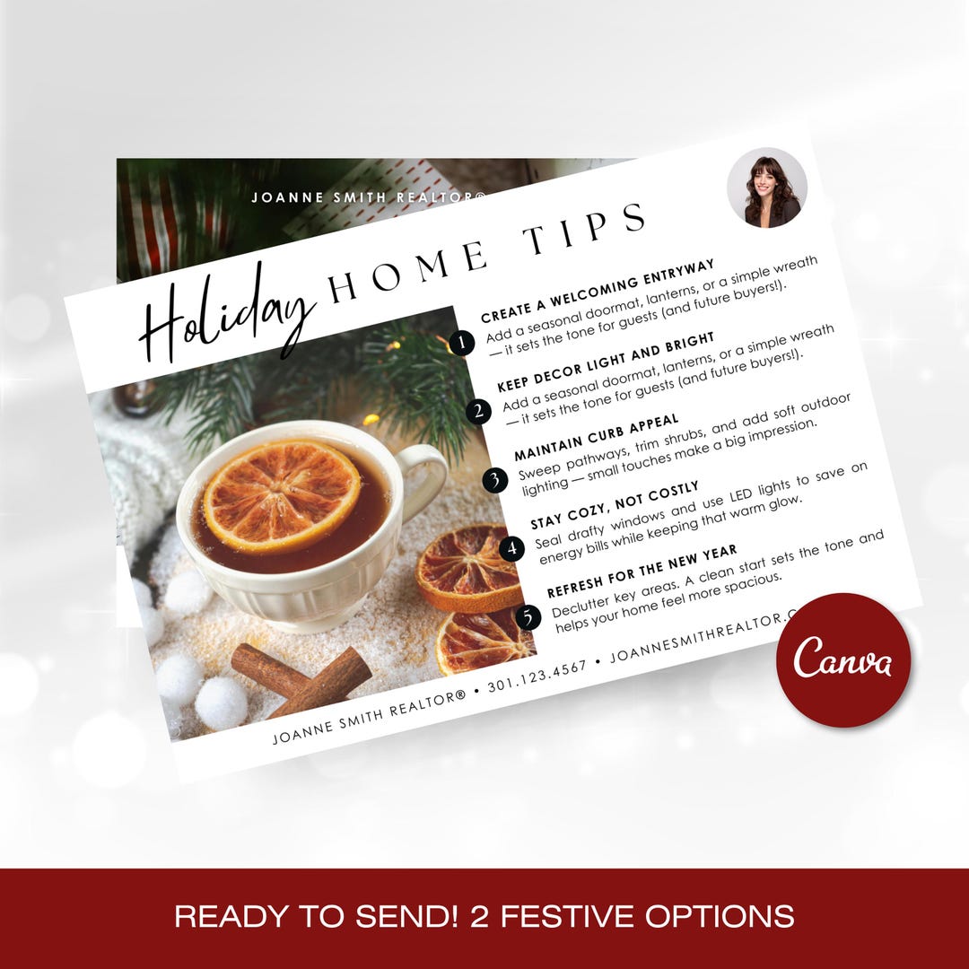 Holiday Home Tips Realtor Postcard | Christmas Real Estate Marketing ...