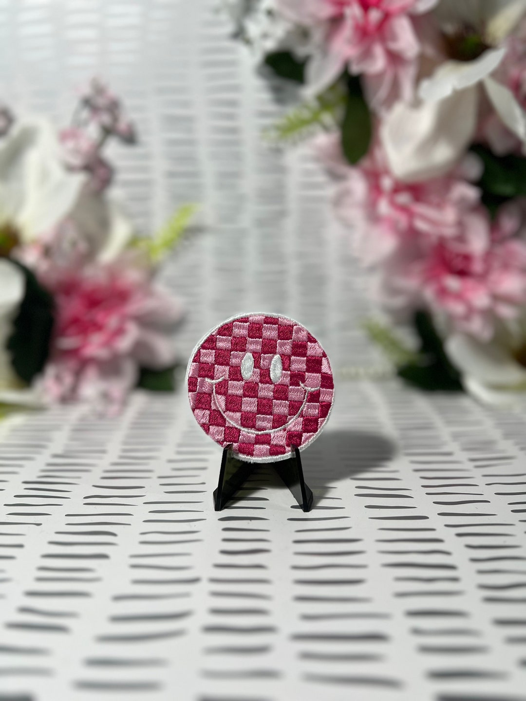 Checkered Smiley Face Patch • Embroidered Iron on Patch • Cute Patch ...