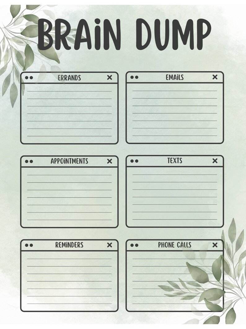 Brain Dump Worksheet - Etsy