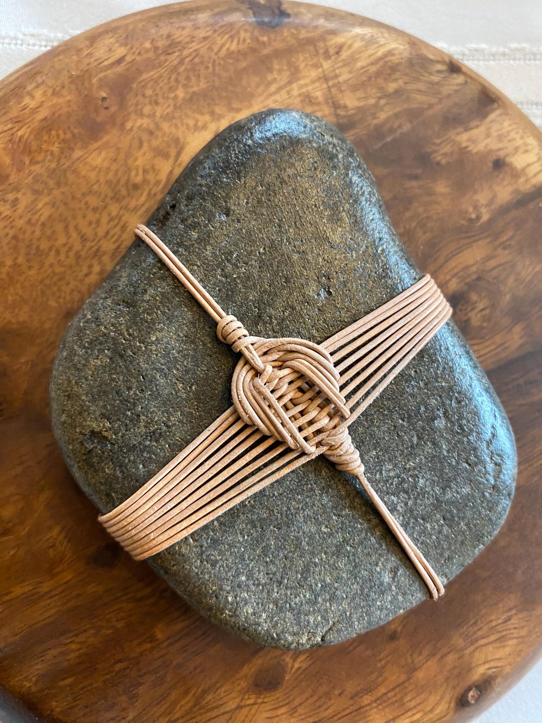 Zen Stone, Leather-wrapped Zen Stone, Meditation Stone, Crafts, Gifts ...