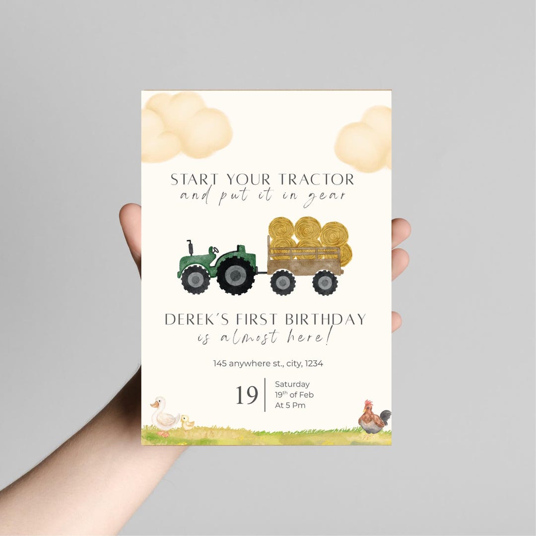 Editable Tractor Birthday Invitation | Canva Template | Farm Theme ...